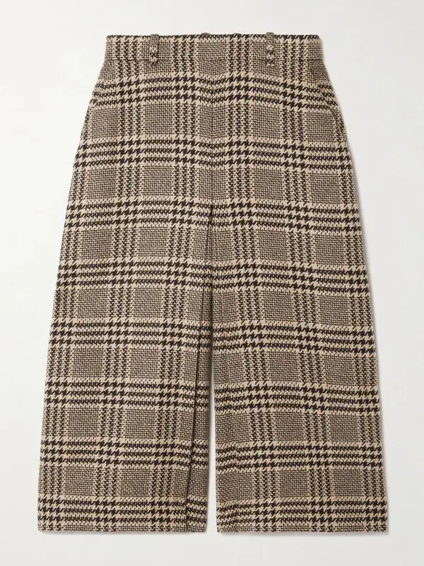 Saint Laurent Prince Of Wales Tweed Wide-leg Shorts