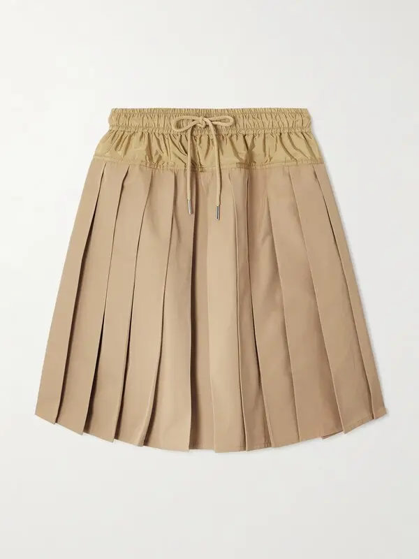 Moncler Shell-trimmed Pleated Twill Skirt - Neutrals
