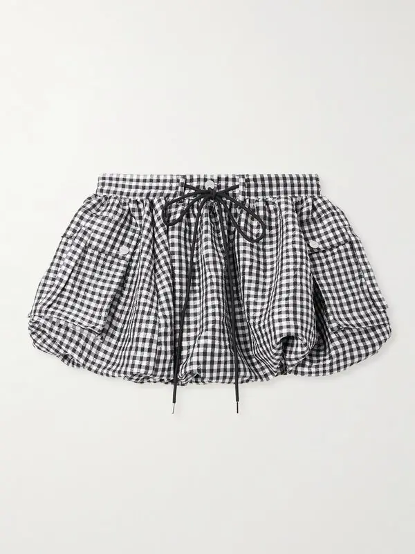 GANNI Checked Crinkled Recycled Taffeta Mini Skirt