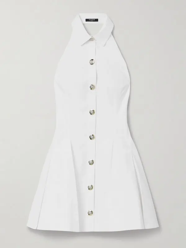 Balmain Cotton-poplin Halterneck Mini Dress