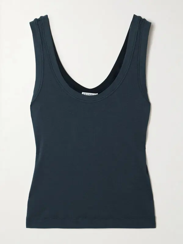 Brunello Cucinelli Ribbed Cotton-blend Jersey Tank - Blue