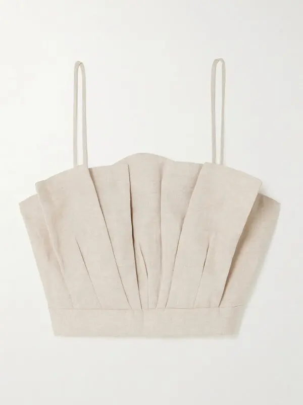 ANDRES OTALORA Amapolas Pleated Linen Bustier Top - Neutrals