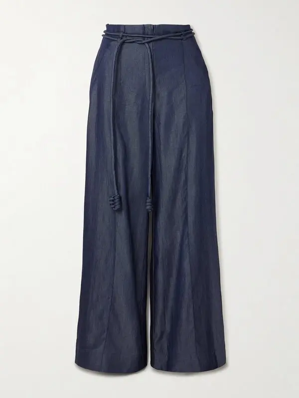 ANDRES OTALORA Belted Wide-leg Tencel™ Pants - Blue