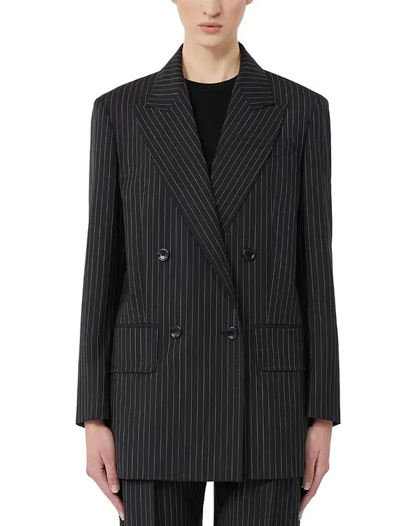 Max Mara Wool Pinstriped Blazer - Black Whit