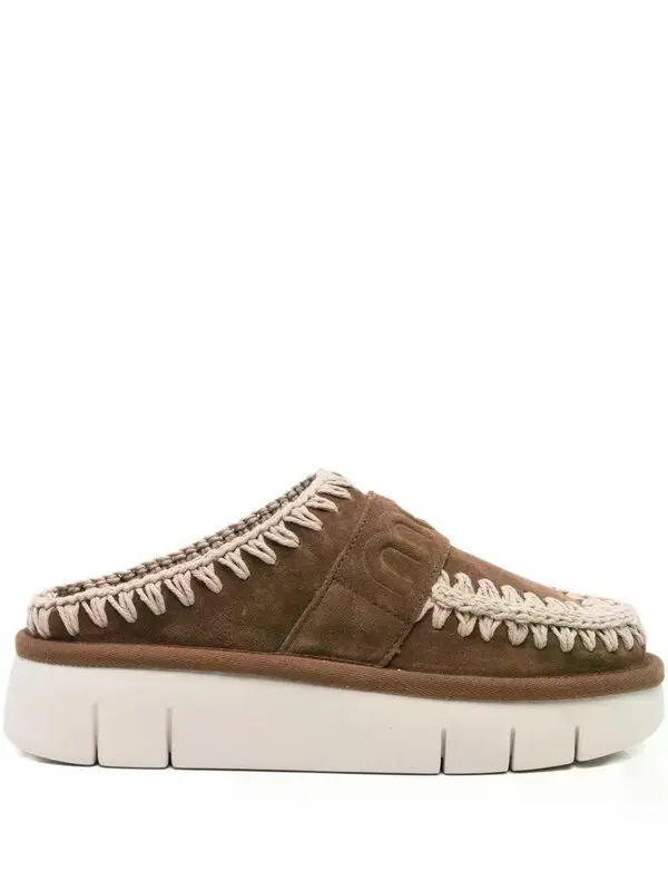 Mou 45mm Suede Platform Mules - Brown