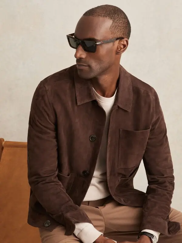 REISS Wilstead Suede Trucker Jacket