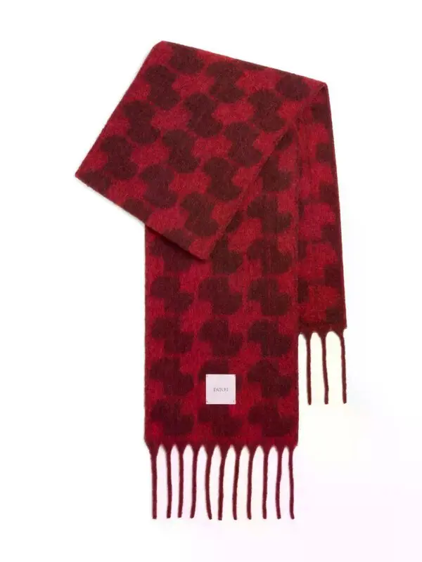 Patou Monogram Fringed Scarf - Red