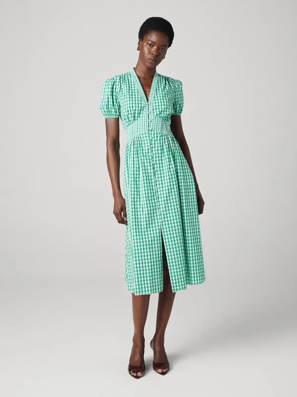 Diane Von Furstenberg Erica Cotton Midi Dress - Indian Green And White
