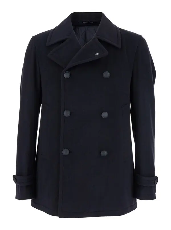 Tagliatore Double-breasted Wool-blend Coat With Notched Lapels - Blue