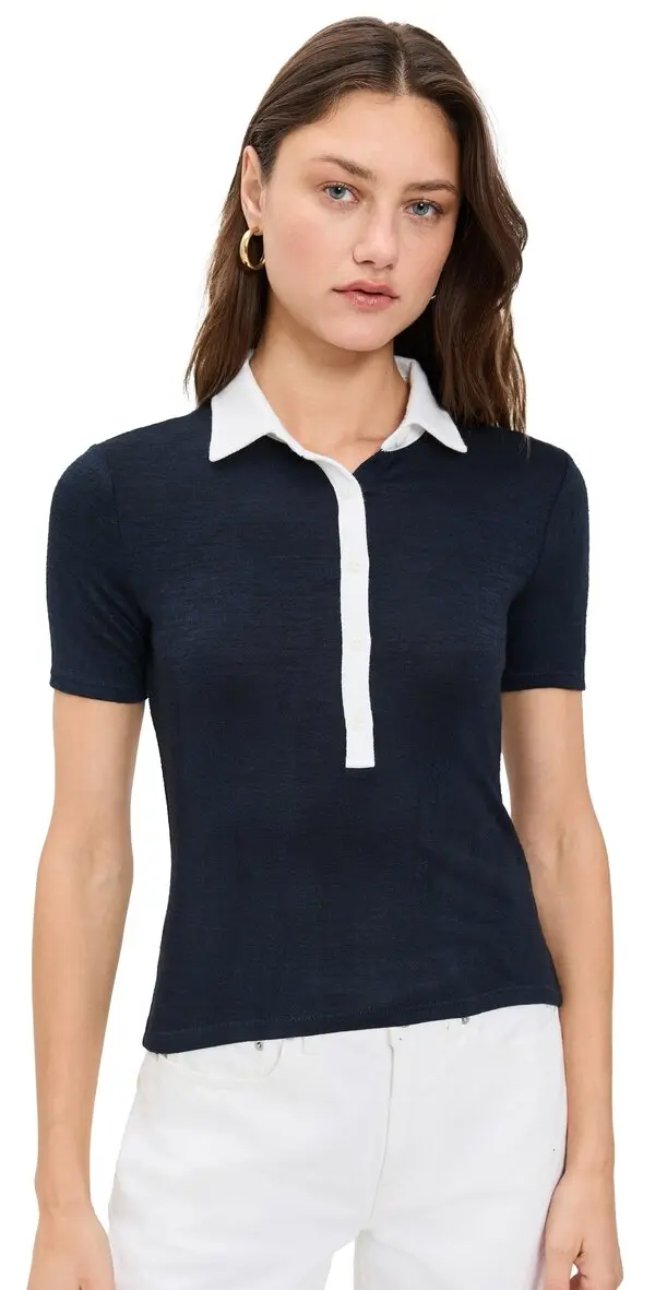 Rag & Bone Knit Button Short Sleeve Polo - Navy Multi