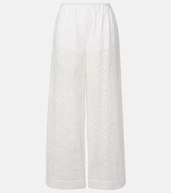 Staud Bonfire Eyelet Cotton Wide-leg Pants - White