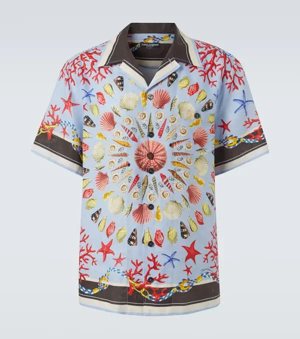Dolce & Gabbana Printed Linen Canvas Bowling Shirt