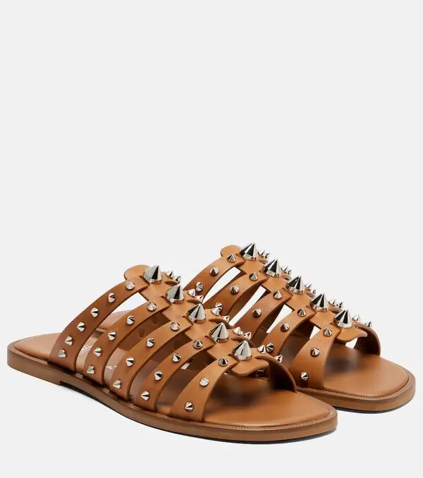 CHRISTIAN LOUBOUTIN Charja Spiked Leather Sandals - Brown