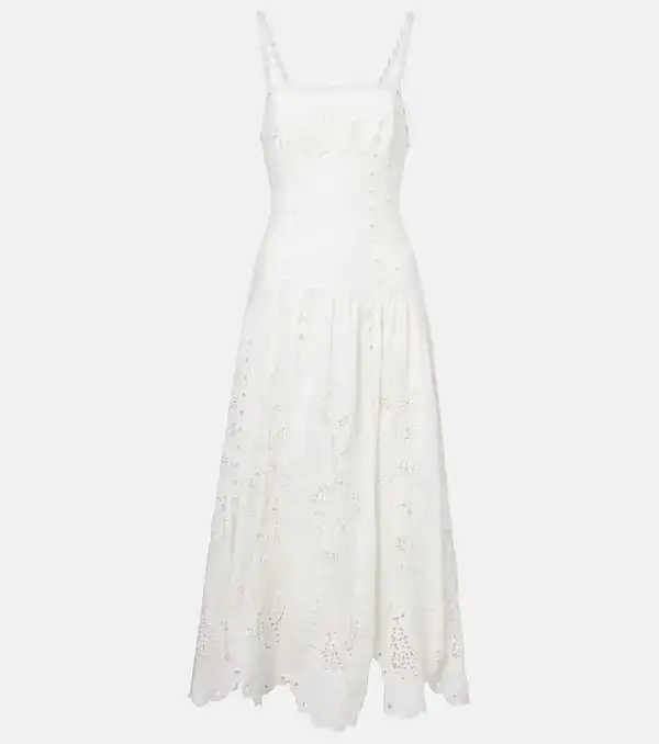 chinese dress ladies Sand Richelieu Euroflax™ Premium Linen Midi Dress – FARM Rio main image 1