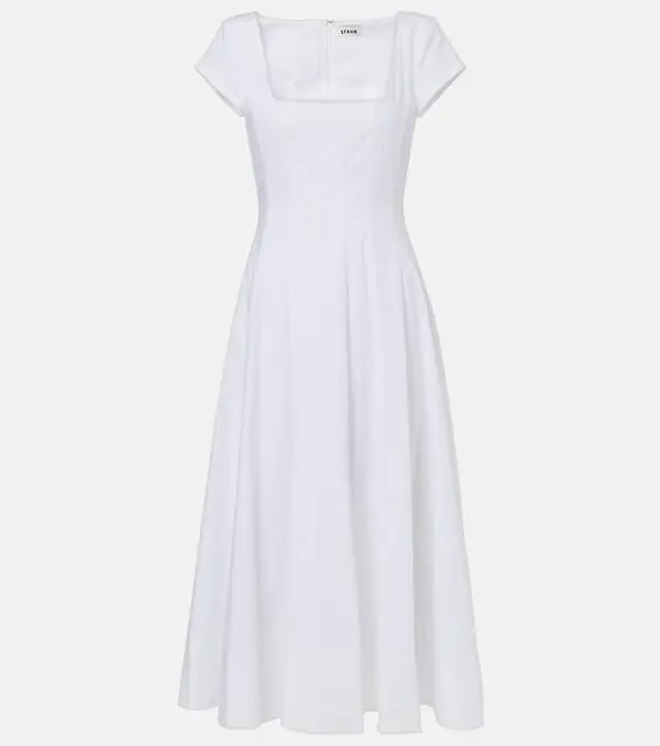 Staud Wells Pleated Midi Dress - White