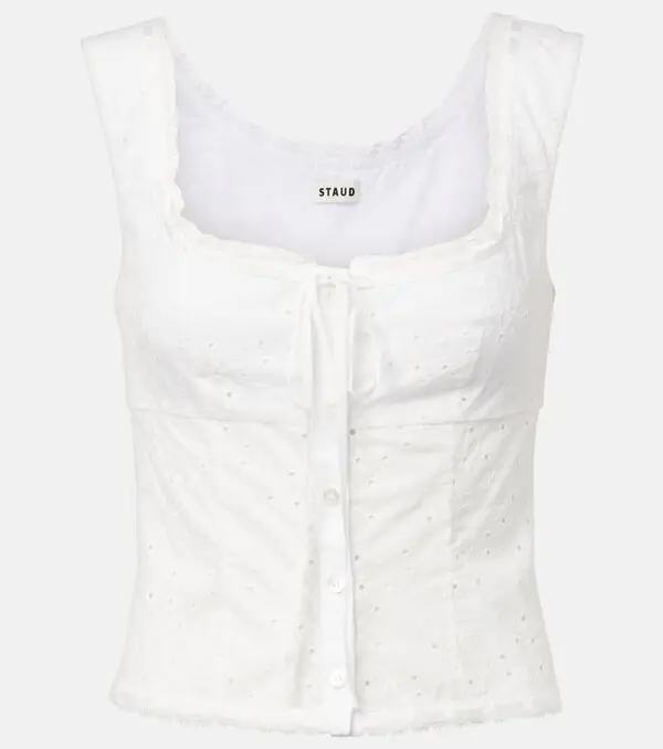 Staud Lou Broderie Anglaise Cotton Top - White