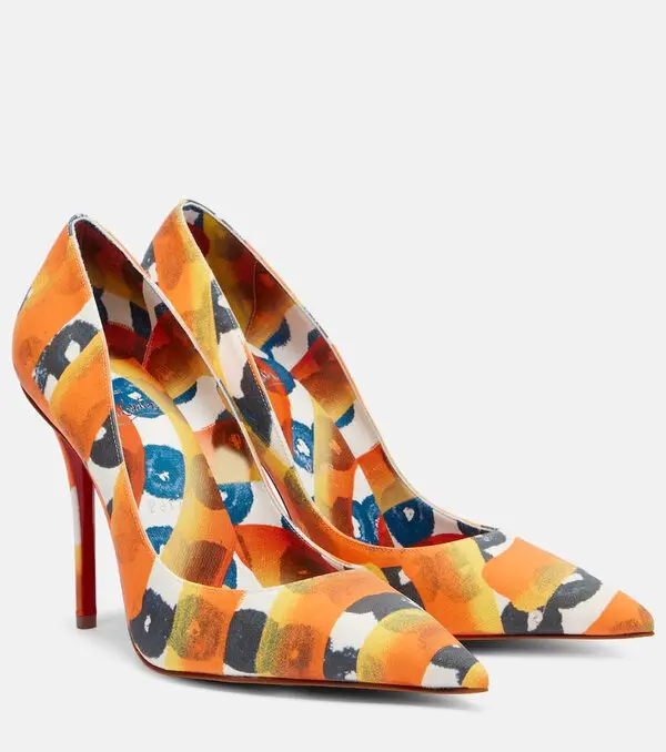 CHRISTIAN LOUBOUTIN Miss Z 100 Printed Satin Crêpe Pumps - Orange