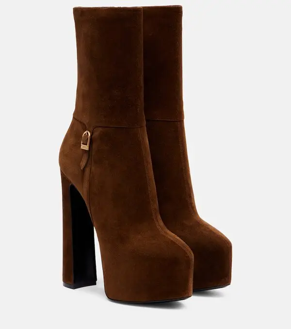 Saint Laurent Nico 155 Suede Platform Ankle Boots