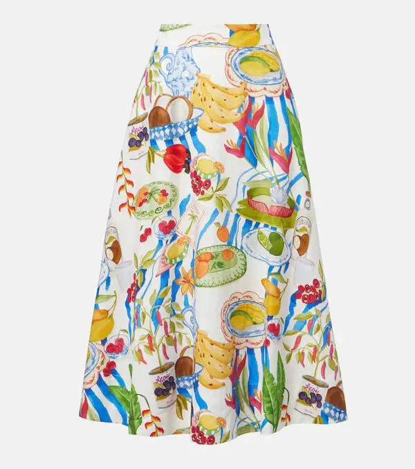 Farm Rio Printed Linen-blend Midi Skirt - Multicoloured