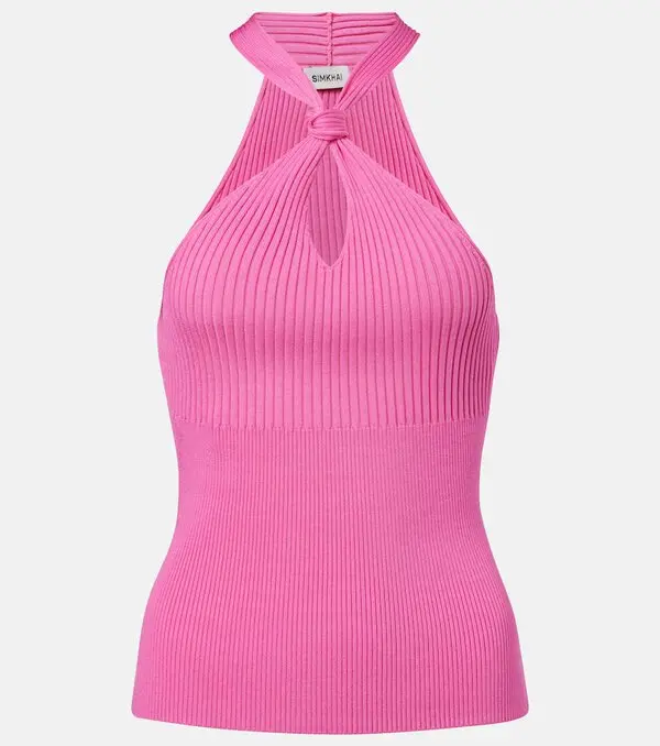 Simkhai Andrea Ribbed-knit Halterneck Top - Pink