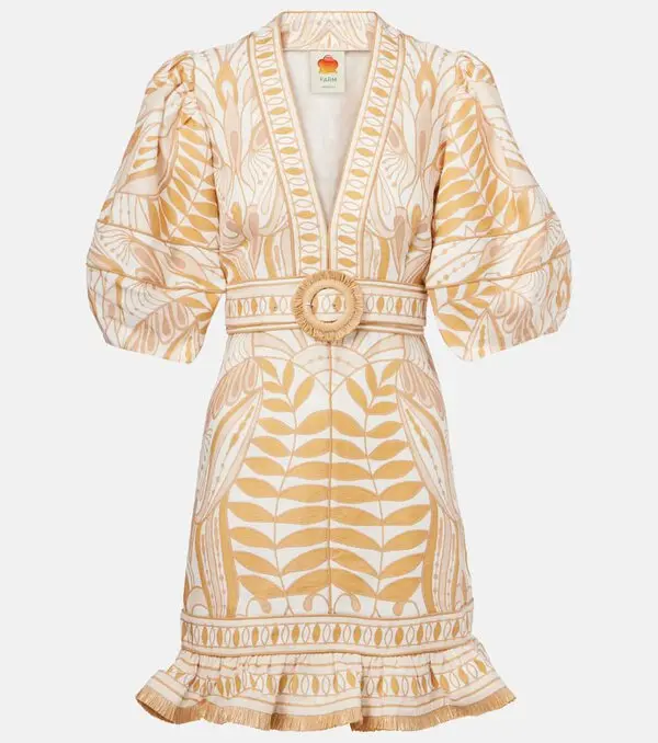 Farm Rio Printed Belted Linen Mini Dress