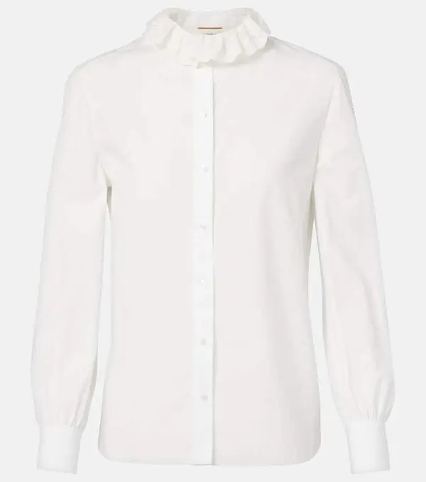 Saint Laurent Lace-trimmed Cotton Poplin Blouse