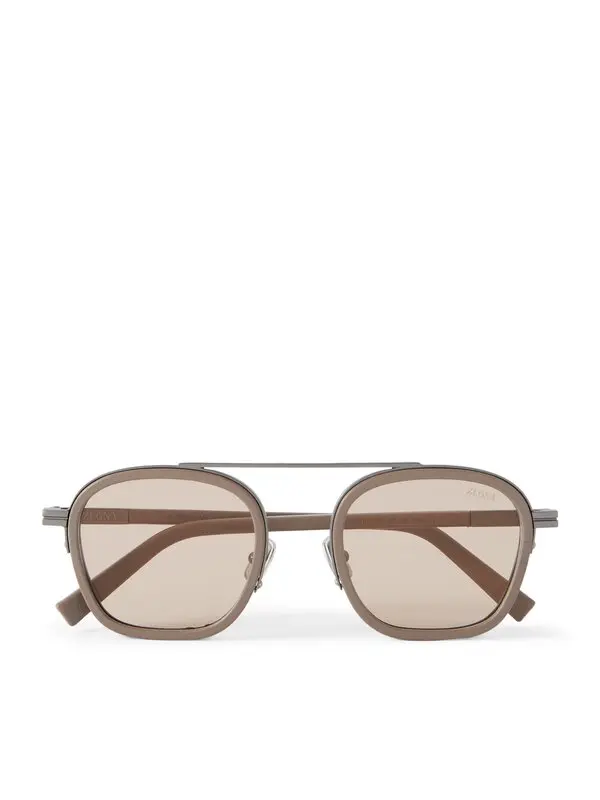 Zegna Acetate And Silver-tone Aviator Sunglasses - Neutrals