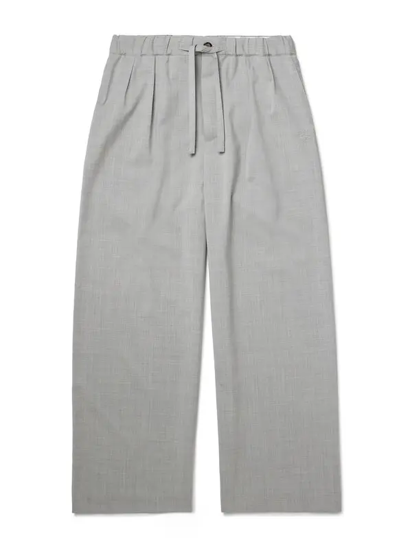Loewe Wide-leg Logo-embroidered Wool Drawstring Trousers - Gray