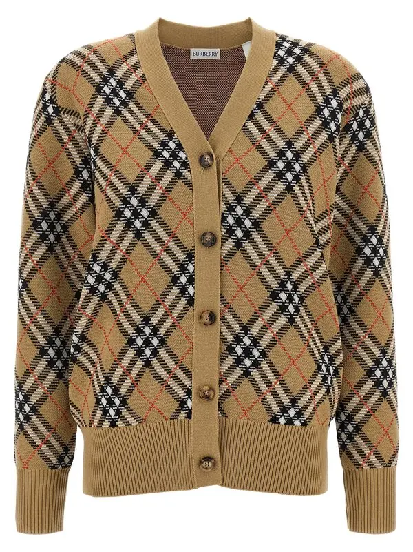 Burberry Check Print Wool Cardigan - Beige