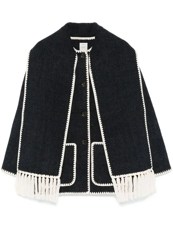 TOTÊME Wool Blend Jacket With Embroidered Scarf - Grey