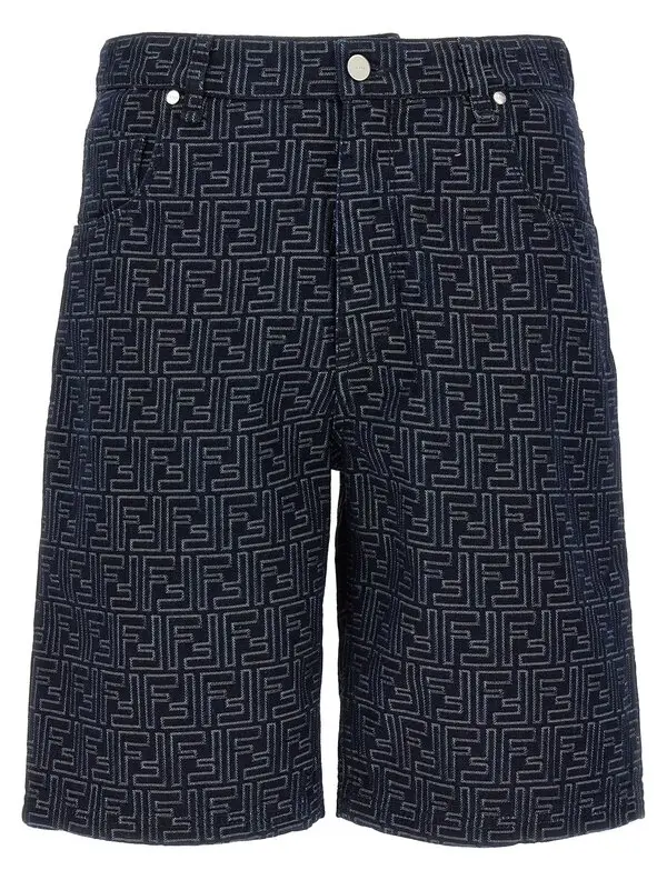 Fendi Ff Jacquard Bermuda Jeans - Blue