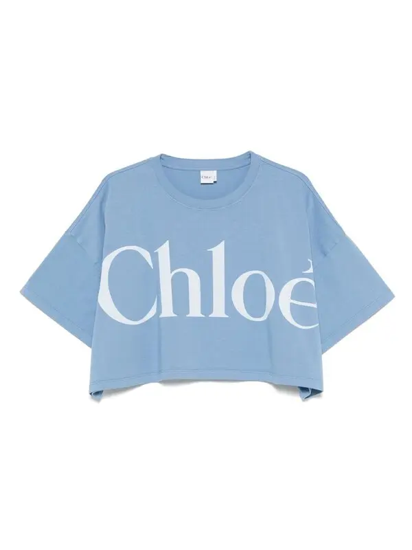 Chloé Logo Cotton Cropped T-shirt - Clear Blue