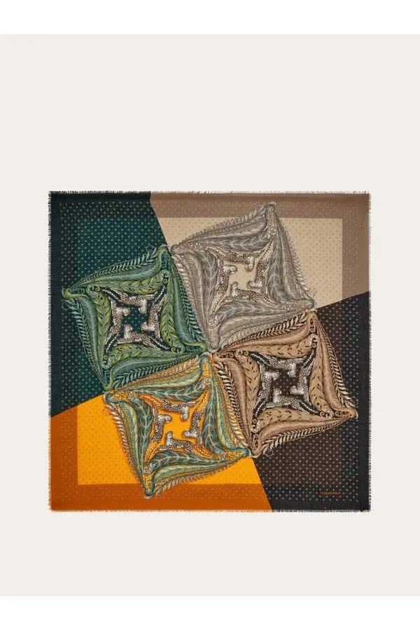 FERRAGAMO Madras Print Cashmere Stole - Green
