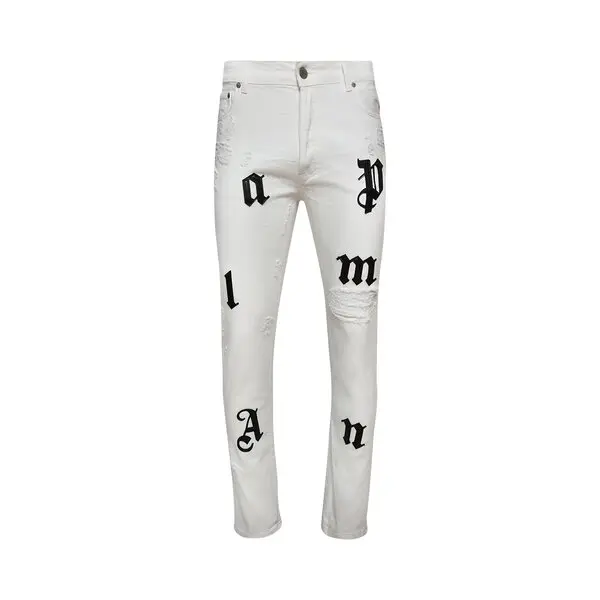 Palm Angels Regular Fit Jeans With Logo Patch - White
