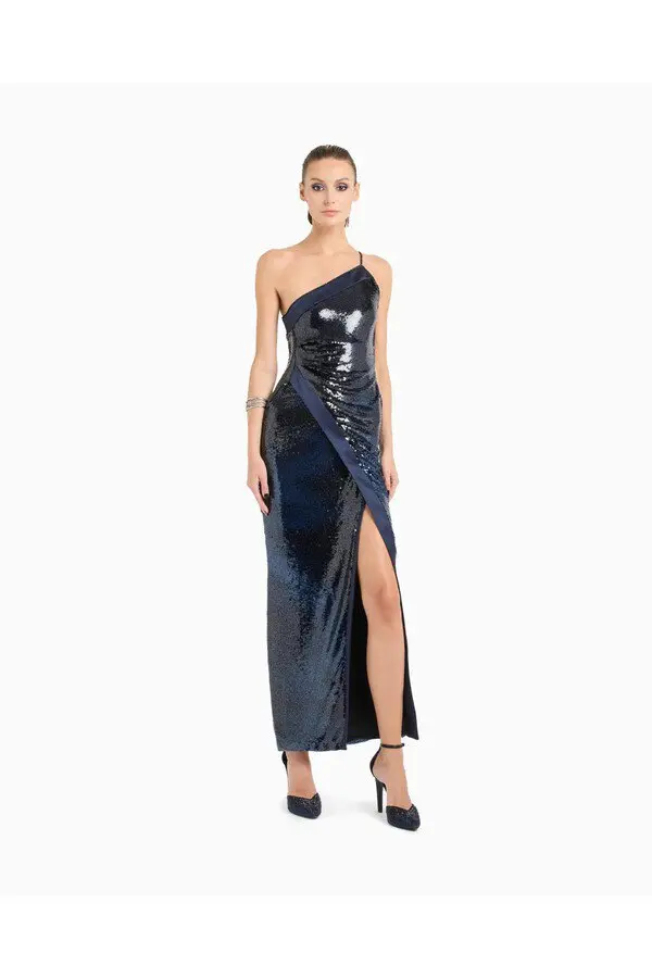 Giorgio Armani One-shoulder Long Tulle Dress With Sequin Embroidery - Red
