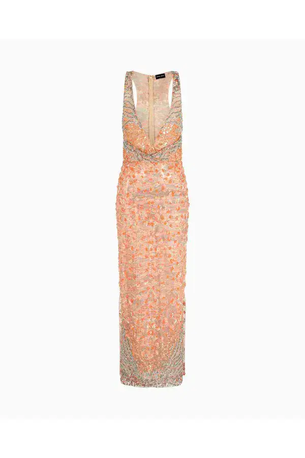 Long Silk Embroidered Dress - Red