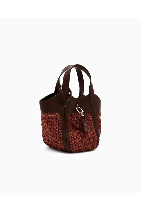 Giorgio Armani Leather Handbag With Raffia Detail