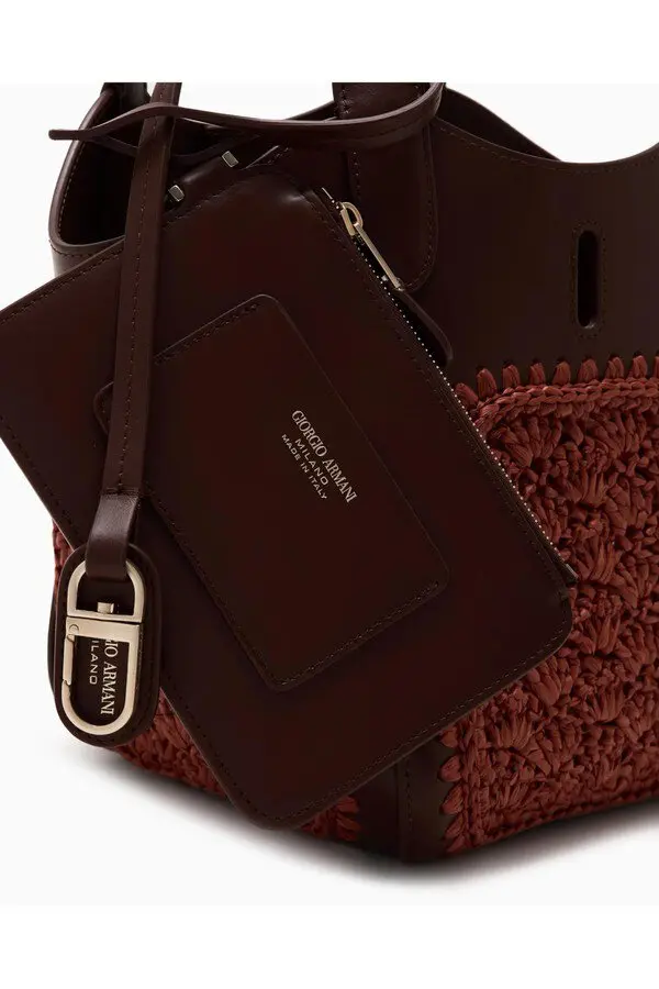 Giorgio Armani Leather Handbag With Raffia Detail