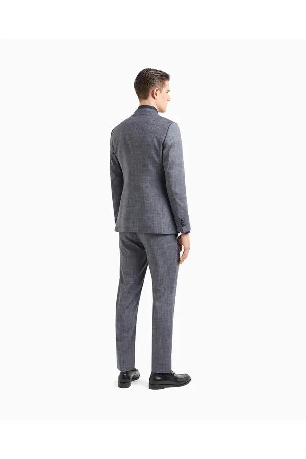 Giorgio Armani Soho Line Double-breasted Check Suit In Virgin Wool - Blue