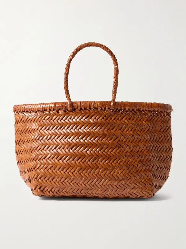 Dragon Diffusion Bamboo Triple Jump Small Woven Leather Tote - Brown