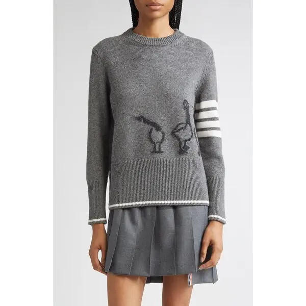 Thom Browne Geese Intarsia Virgin Wool Crewneck Sweater - Medium Grey