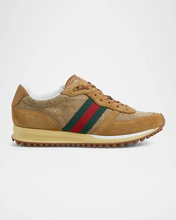 Gucci Suede And Canvas Sneakers - Brown