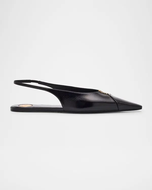 Saint Laurent Babylone Leather Slingback Ballerina Flats - Noir