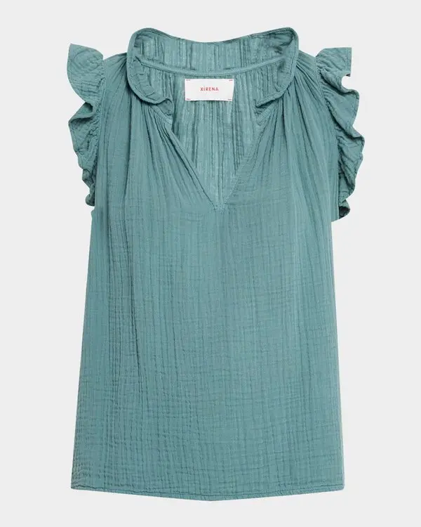 Xirena Sleeveless Ruffle Cotton Gauze Top - Dusty Sage