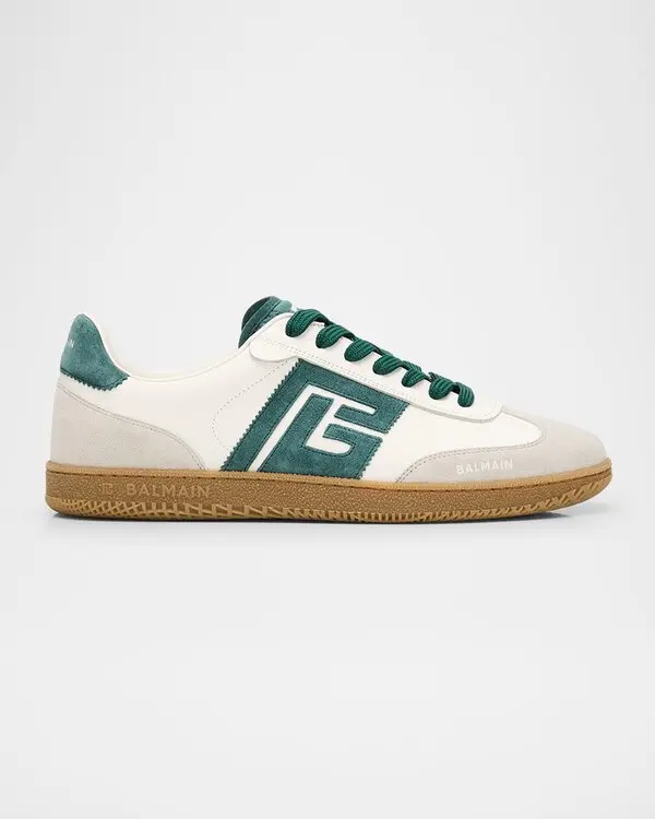 Balmain Swan Leather And Suede Sneakers - Emerald/white