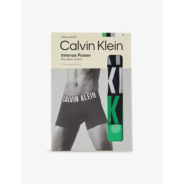 Calvin Klein Intense Power Logo-waist Pack Of Three Stretch-jersey Trunks Xxl - Grey Blk Blossom Grn
