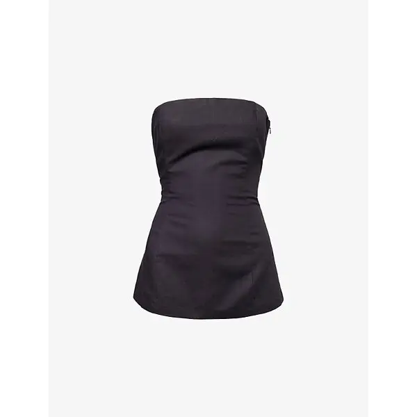 TALA Longline Strapless Cotton And Linen Top - Shadow Black