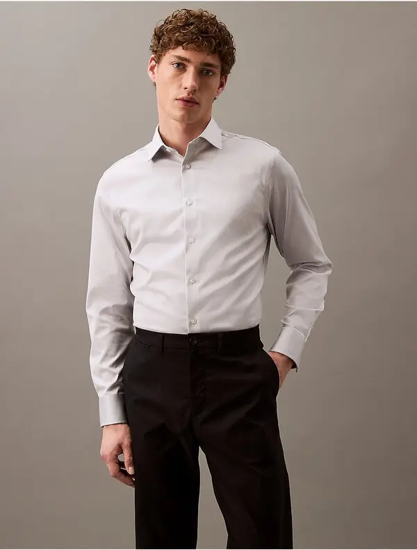 Calvin Klein Refined Slim Stretch Button-down Shirt - Grey