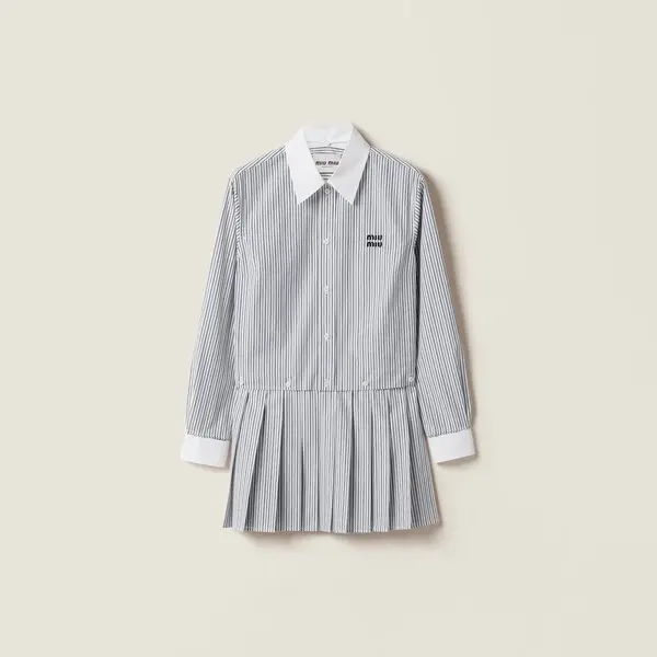 Miu Miu Pleated Striped Poplin Mini-dress