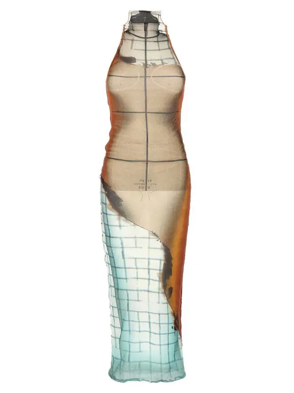 Jean Paul Gaultier Fire' Printed Tulle Long Dress - Multicolor
